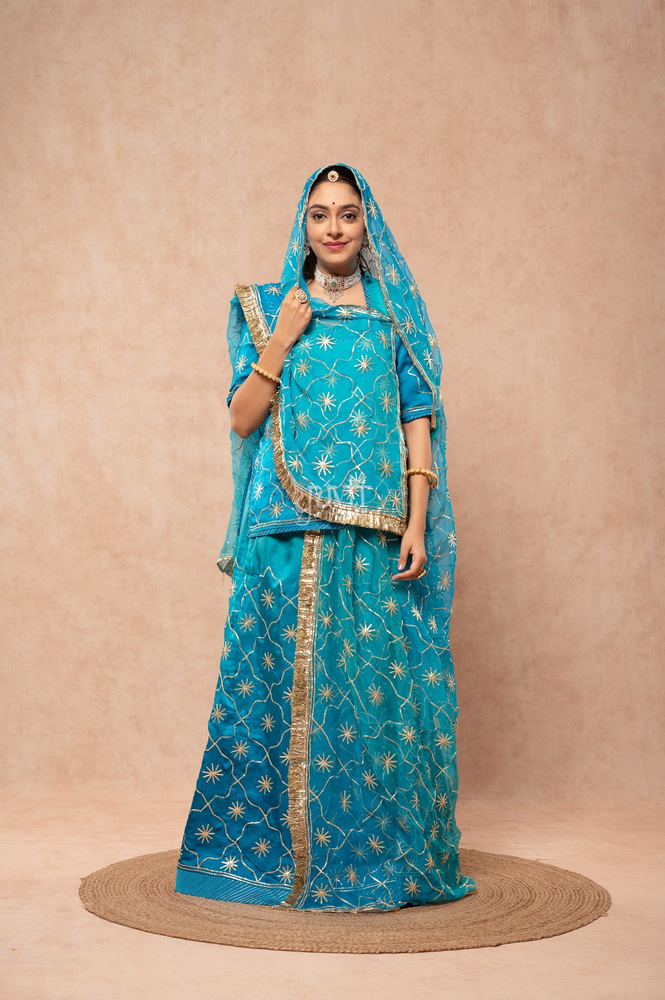 Shop Firozi Satin Gota Patti Rajputi Poshak – By Yuvti