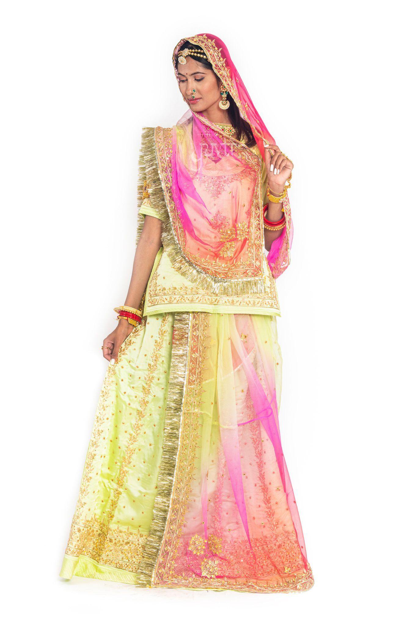 Buy Pistachio Green Danka Kasab Zardosi Poshak | Rajputi Poshaks | Yuvti